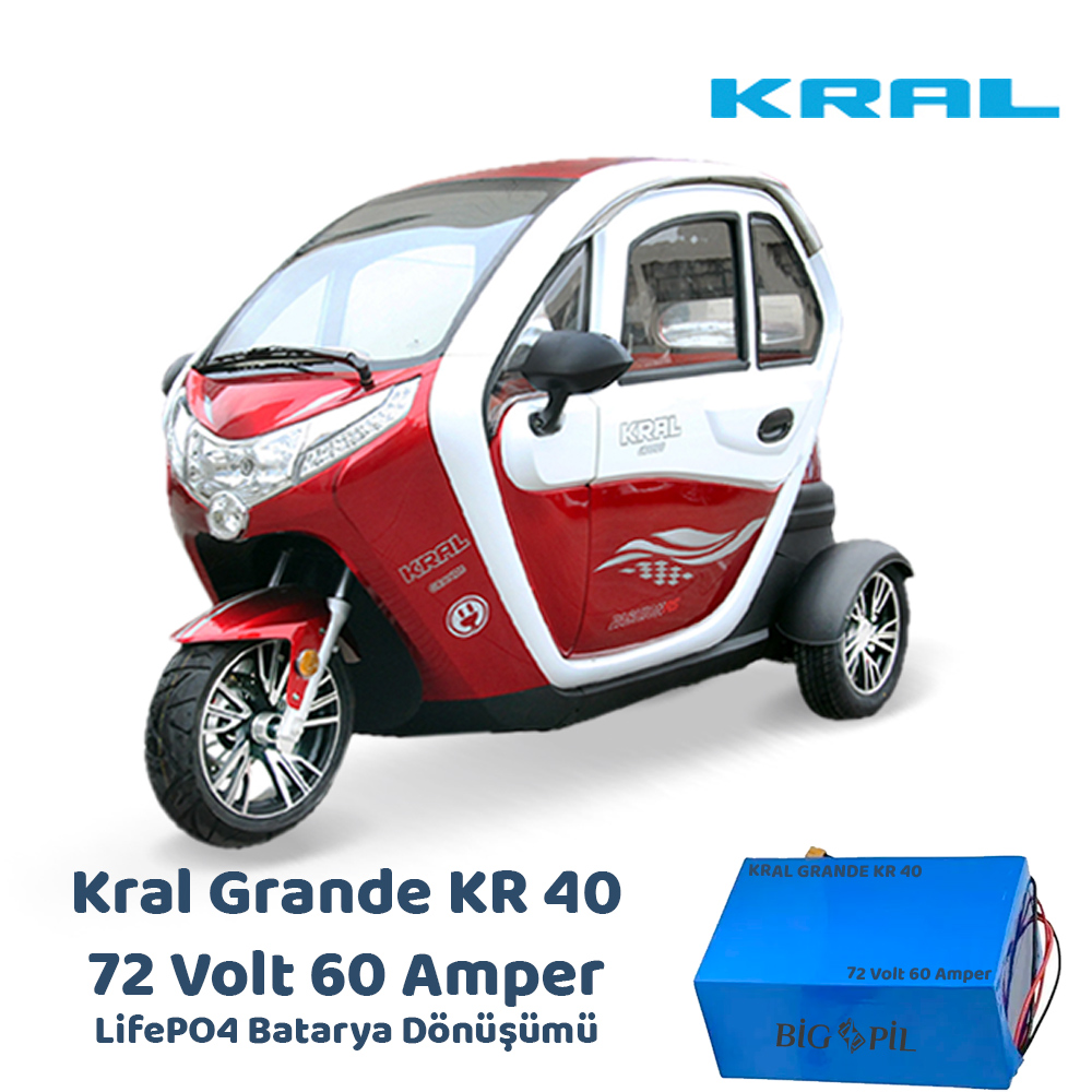 Kral KR 40 Grande Elektrikli Araba 72 Volt 60 Amper Smart LiFePO4 Batarya - 46,123.24 TL