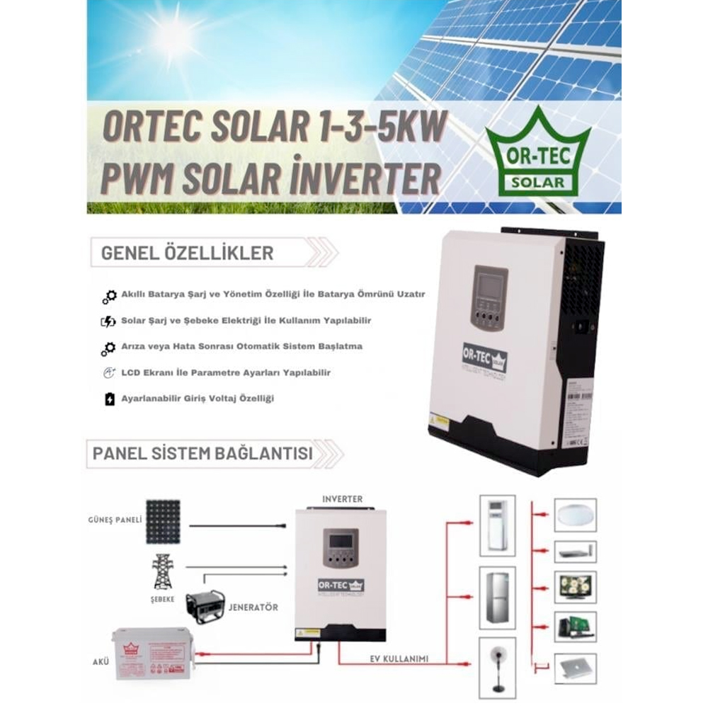 Ortec Solar 48 Volt 5 Kw/5000VA PWM Tam Sinüs Akıllı İnverter - 13,000.00 TL